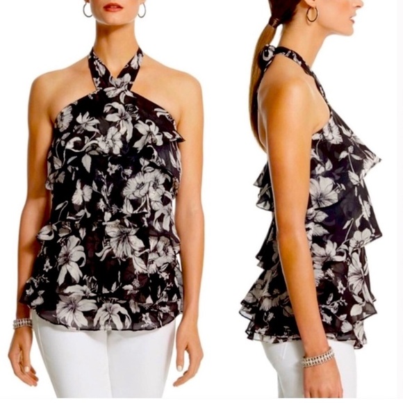 White House Black Market | Tops | Nwt Whbm Ruffle Floral Halter Top ...
